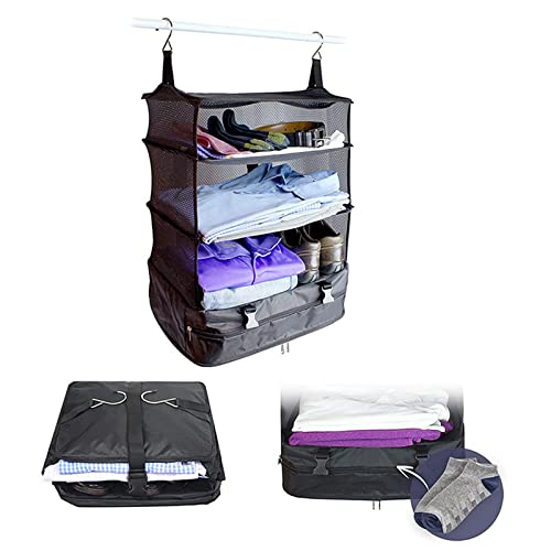4 Shelf Closet Hanging Organizer, Hanging Closet Storage with Zipper Pocket, Closet Organizers and Storage Shelves for Travel Organizer