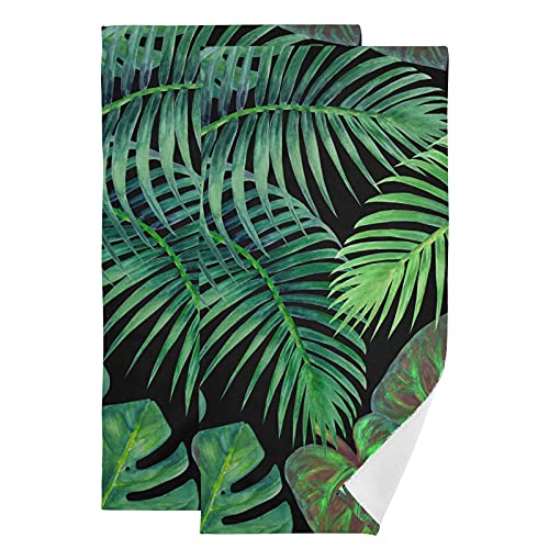susiyo Bright Green Tropical Leaves Hand Towels Set of 2 Luxury Print Decorative Bathroom Towels Super Soft Highly Absorbent Multipurpose Towels for Yoga Gym Spa Hotel Bathroom Kitchen 28x14 Inch