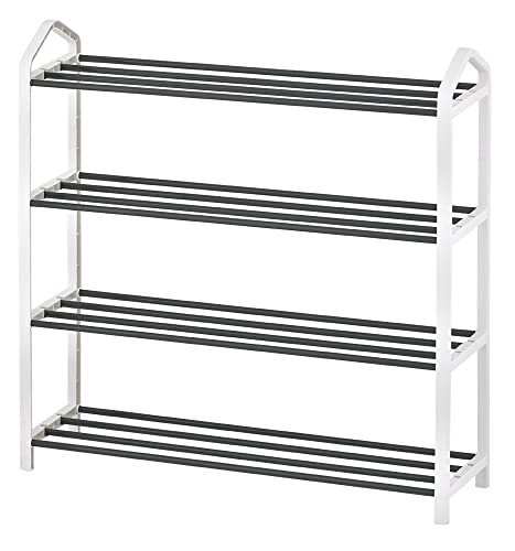 EGEN Mainstays 4-Tier Shoe Rack White Plastic Frame, Gray Coating, up to 12 Pairs