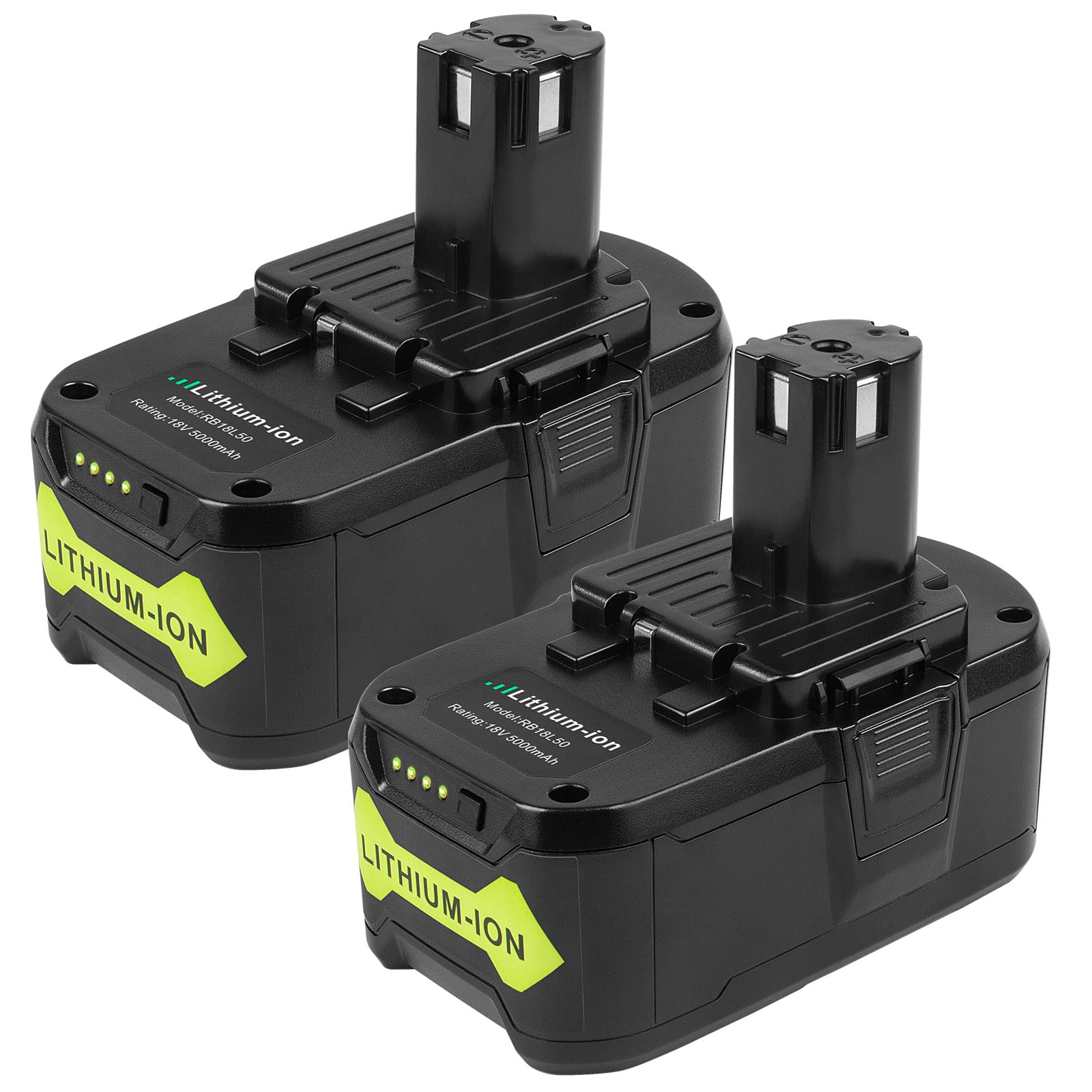 ARyee 5.0Ah 18V P108 Replacement Battery for Ryobi One+ Cordless Tool Lithium P102 P103 P105 P107 P108 P109 P122 P100 RB18L50 RB18L25 RB18L15 RB18L40 (2)