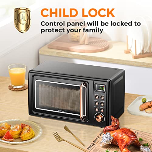 GLACER GT-23853GDEP Retro, Large 0.7Cu.ft, 700-Watt, Cold Rolled Steel Countertop with Time, Glass Turntable Plate, Pre-Programmed Cooking Settings, LED Display Microwave Oven, Rose Gold