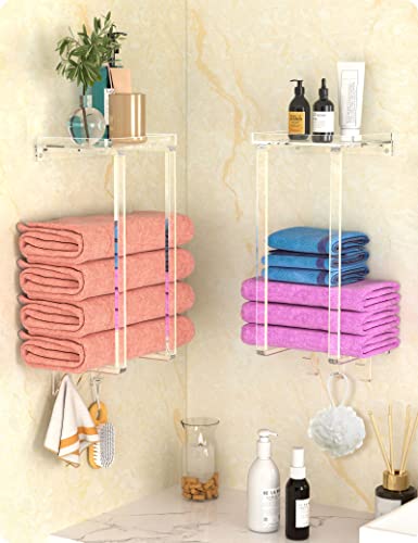 NPPLUS Towel Racks for Bathroom,Acrylic Clear Towel Rack Holder Wall Mounted, Towel Storage Organizer, Bath Towel Holder for Folded Large Towel Washcloths, Small Rolled Towels, Hand Towels