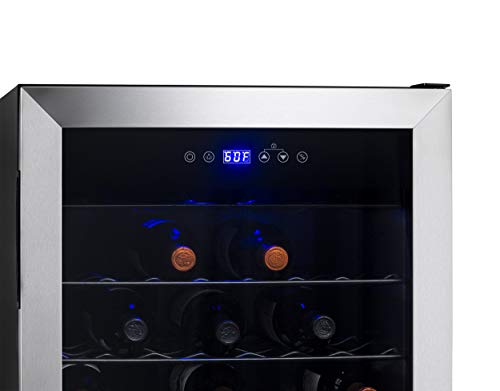 NewAir 20” Wine Refrigerator – 50 Bottle Wine Cooler, Single Zone Freestanding Wine Fridge in Stainless Steel, Wine Chiller with Adjustable Racks and Exterior Digital Thermostat for Kitchen and Bar