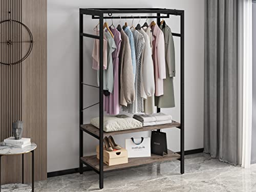 Gssimeal Closet Rack, 2 Tiers Heavy Duty Clothes Rack Garment Rack Freestanding Closet Large Wardrobe Bedroom Hanging Clothes Rack,Black