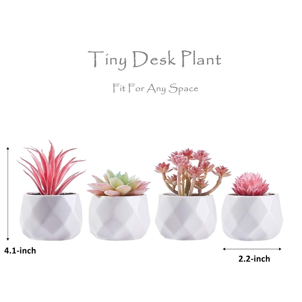 CADNLY Fake Succulent Plant Set - Artificial Desk Plants for Women Desk - Realistic Faux Succulents in Ceramic Pots - Mini Pink Decor for Bedroom Bathroom Office Shelf Decor
