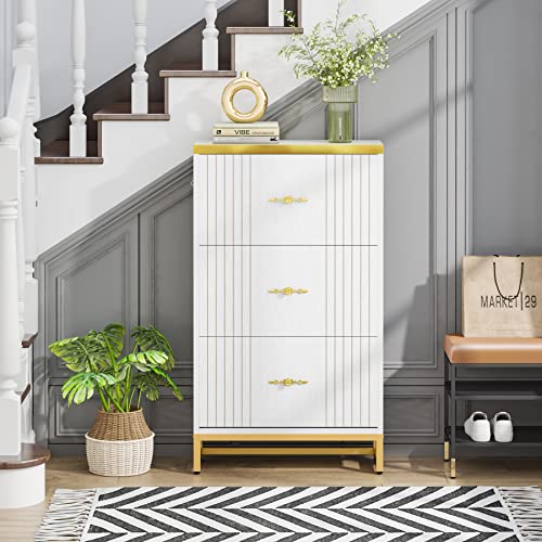 Tribesigns Shoe Cabinet with 3 Flip Drawers, Modern 18-24 Pair Shoe Rack Organizer with 2 Hanging Hooks, Freestanding Tipping Bucket Shoe Storage Cabinet for Entryway
