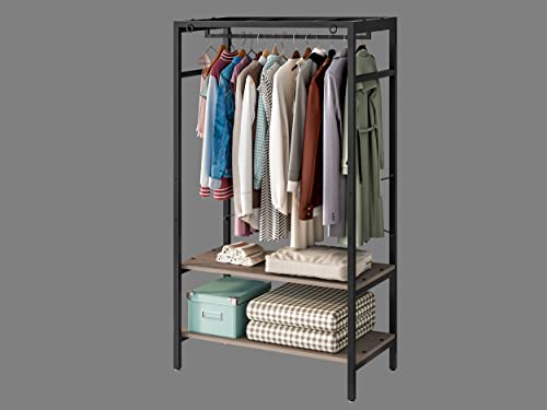Gssimeal Closet Rack, 2 Tiers Heavy Duty Clothes Rack Garment Rack Freestanding Closet Large Wardrobe Bedroom Hanging Clothes Rack,Black