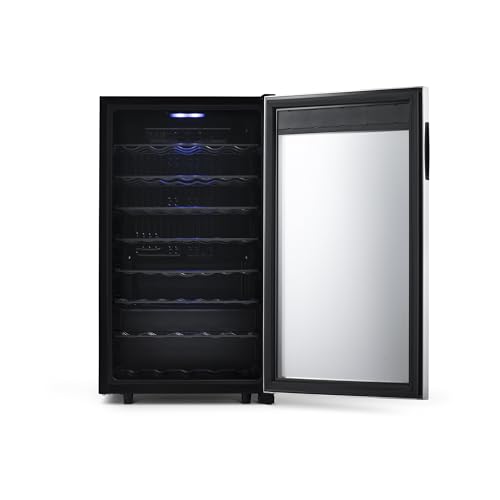 NewAir 20” Wine Refrigerator – 50 Bottle Wine Cooler, Single Zone Freestanding Wine Fridge in Stainless Steel, Wine Chiller with Adjustable Racks and Exterior Digital Thermostat for Kitchen and Bar
