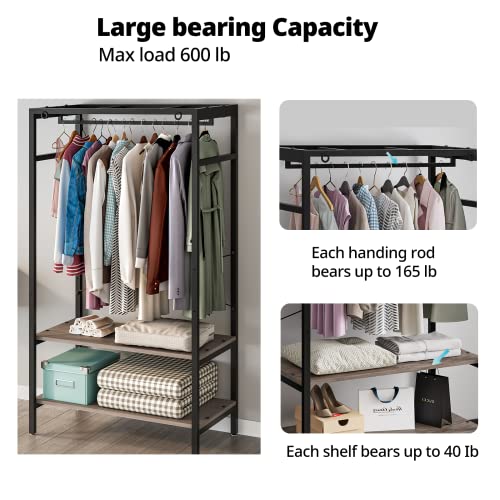 Gssimeal Closet Rack, 2 Tiers Heavy Duty Clothes Rack Garment Rack Freestanding Closet Large Wardrobe Bedroom Hanging Clothes Rack,Black
