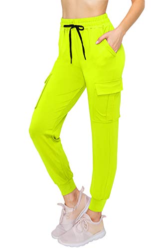 ALWAYS Cargo Jogger Pants for Women - Super Soft Casual Lounge Sweatpants Neon Lime 2XL