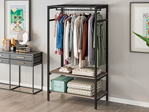 Gssimeal Closet Rack, 2 Tiers Heavy Duty Clothes Rack Garment Rack Freestanding Closet Large Wardrobe Bedroom Hanging Clothes Rack,Black