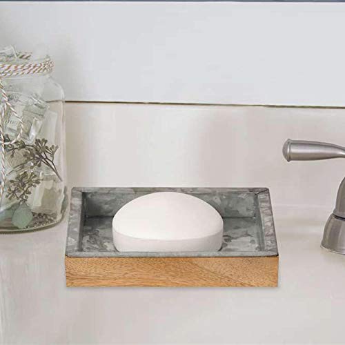 nu-steel CFT3H Confetti Collection Soap Dish, Perfect for Home & Bathroom Accessories, Galvanised Sheet and Wood