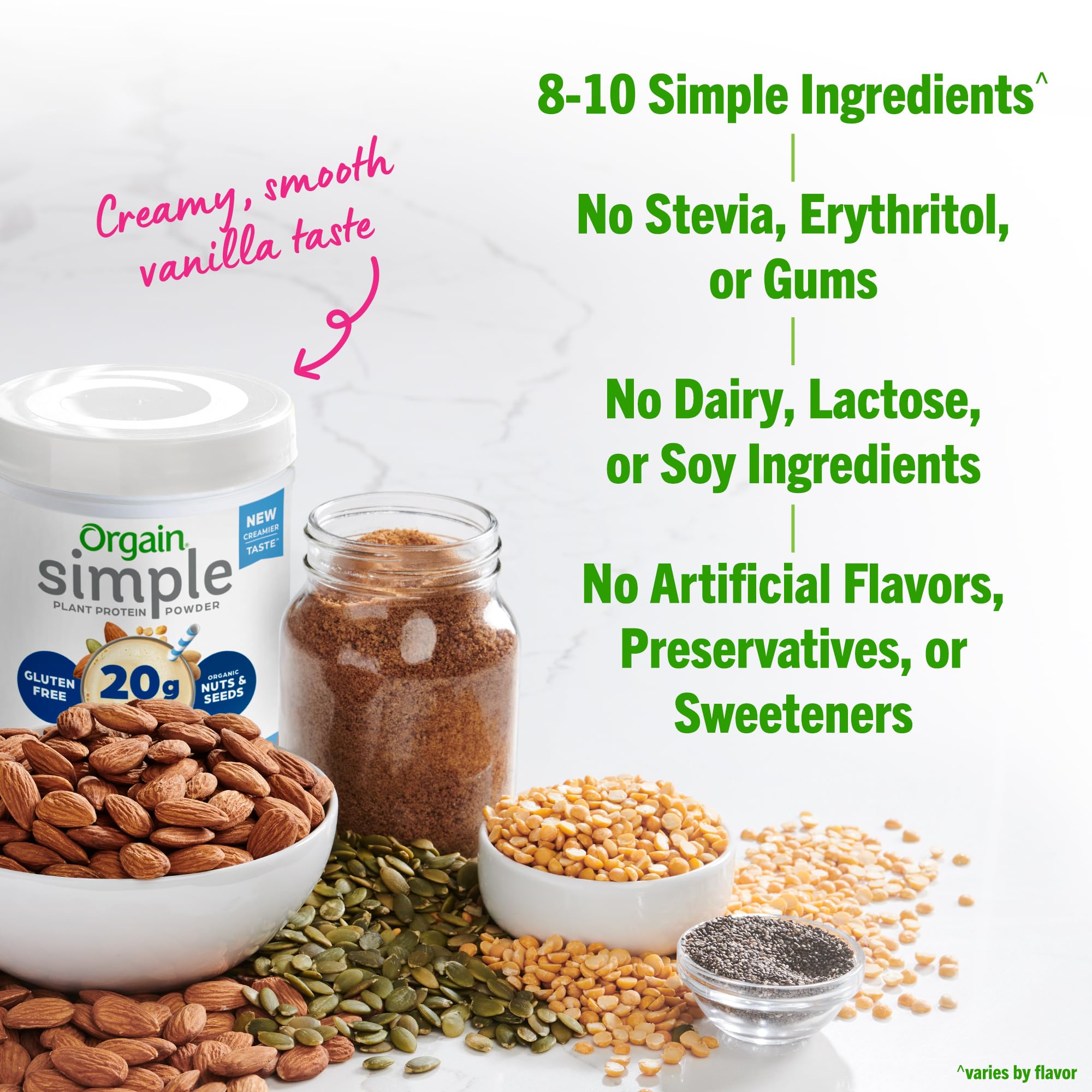 Orgain Organic Simple Vegan Protein Powder, Vanilla - 20g Plant Based Protein, With less Ingredients, No Artificial Sweeteners, Gluten Free, No Lactose Ingredients, 1.25 lb (Packaging May Vary)