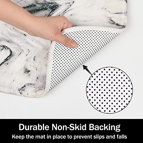 Claswcalor 4 Pcs Grey Marble Shower Curtain Sets with Non-Slip Rug, Toilet Lid Cover and Bath Mat, Abstract White and Gray Shower Curtain with Hooks, Modern Luxury Shower Curtains for Bathroom Decor