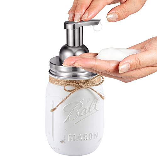 Mason Jar Bathroom Set(3 Piece)-Foaming Soap Dispenser, Toothbrush Holder,Flower Vase,for Wedding House Decor Countertop and Vanity Organizer Bathroom Kitchen Farmhouse Décor (Brushed Nickel