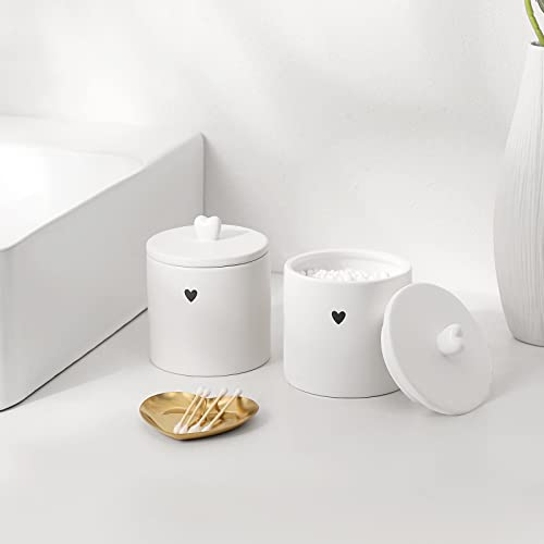 Heagoale 2 Pack Qtip Holder Dispenser Ceramic Apothecary Jars with Lids Set Cute Bathroom Decor Storage Containers for Cotton Ball, Cotton Swab, Cotton Pad, Floss, Cream