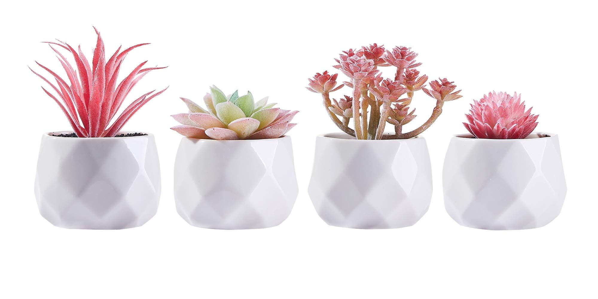 CADNLY Fake Succulent Plant Set - Artificial Desk Plants for Women Desk - Realistic Faux Succulents in Ceramic Pots - Mini Pink Decor for Bedroom Bathroom Office Shelf Decor