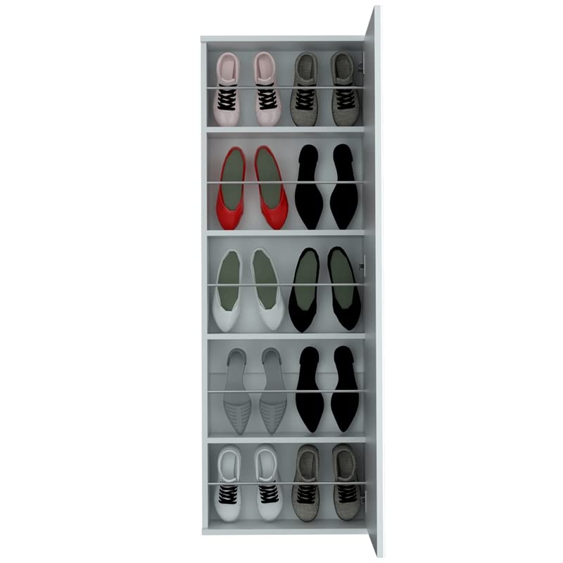 TuHome White Modern Engineered Wood LETO Wall Mounted Shoe Rack with Mirror