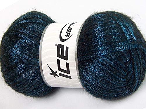 Glam Universe Metallic Shine Fuzzy Wool Nylon Blend Yarn 100 Grams, 250 Yards - Dark Aegean Blue, Black