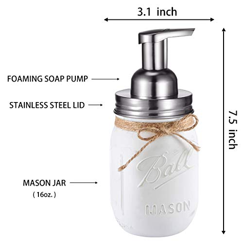 Mason Jar Bathroom Set(3 Piece)-Foaming Soap Dispenser, Toothbrush Holder,Flower Vase,for Wedding House Decor Countertop and Vanity Organizer Bathroom Kitchen Farmhouse Décor (Brushed Nickel