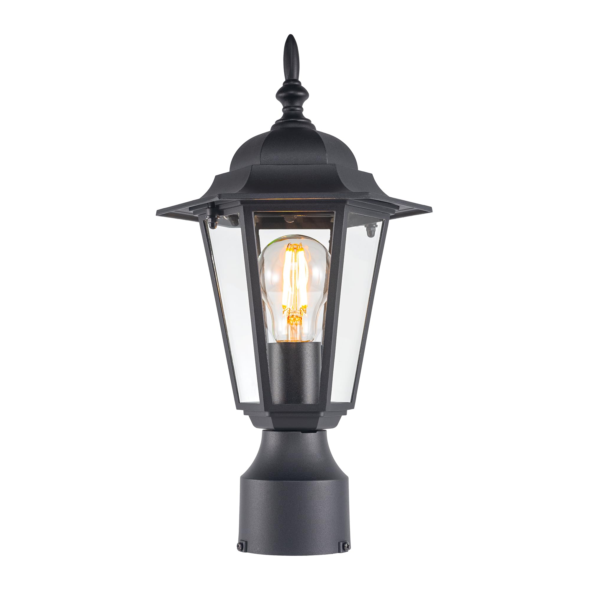 GRUENLICH Outdoor Post Lighting Fixture Pole Lantern, E26 Medium Base Max 60W, Aluminum Housing Plus Glass, Bulb Not Included, Black Finish, 1 Pack