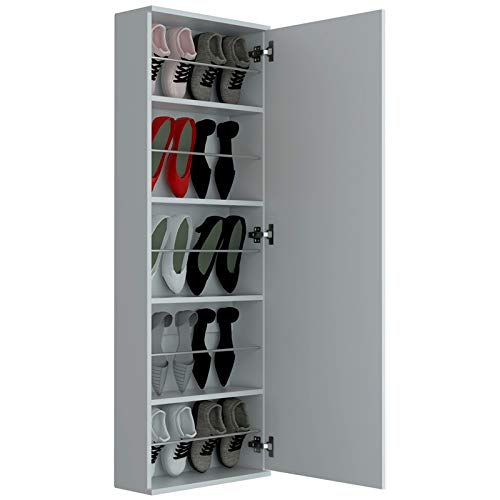 TuHome White Modern Engineered Wood LETO Wall Mounted Shoe Rack with Mirror