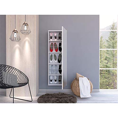 TuHome White Modern Engineered Wood LETO Wall Mounted Shoe Rack with Mirror