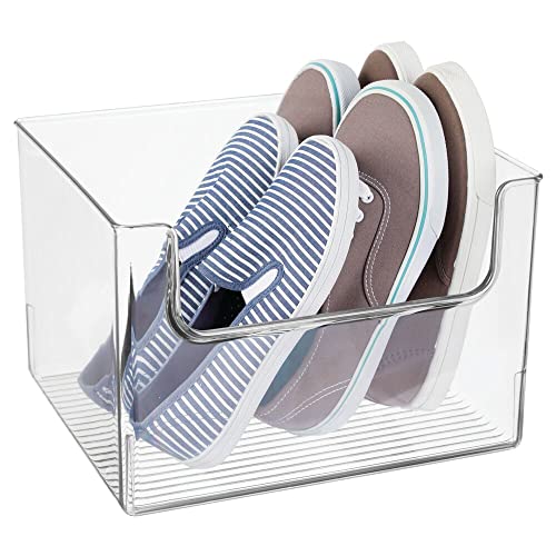 mDesign Modern Plastic Open Front Dip Storage Organizer Bin Basket for Closet Organization - Shelf, Cubby, Cabinet, and Cupboard Organizing Decor - Ligne Collection - 8 Pack - Clear