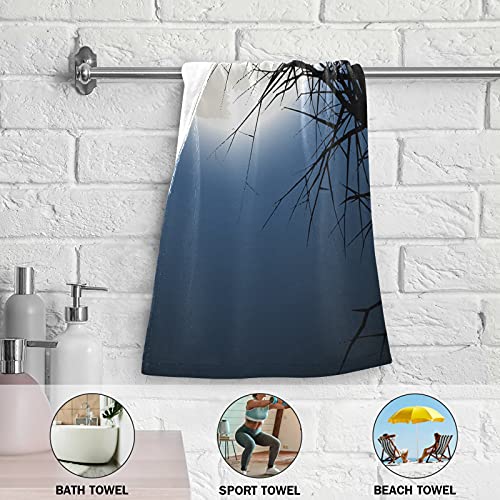 Absorbent Hand Towel Halloween Bat Spooky Tree Moon Decorative Guest Towels 2 Pieces Soft Face Fingertip Towels for Bathroom Hotel Gym and Spa - (28"x14")