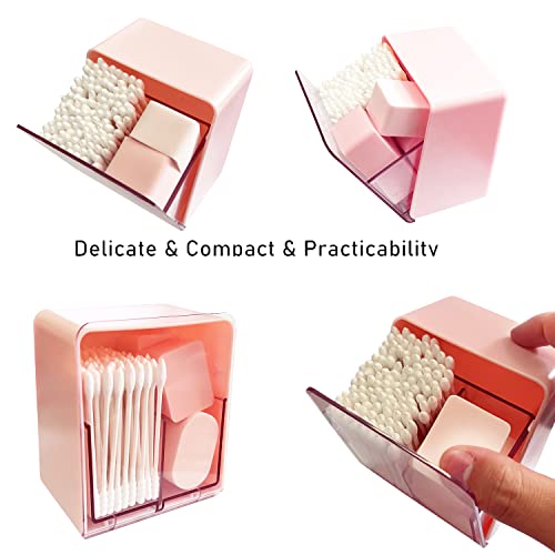 MIYACA Cotton Balls QTip Holder Canisters for Cotton Balls, Swabs, Rounds, Floss, Dispenser Container Box with 2 Compartments, Bathroom Vanity Countertop Storage Organizer, Pink