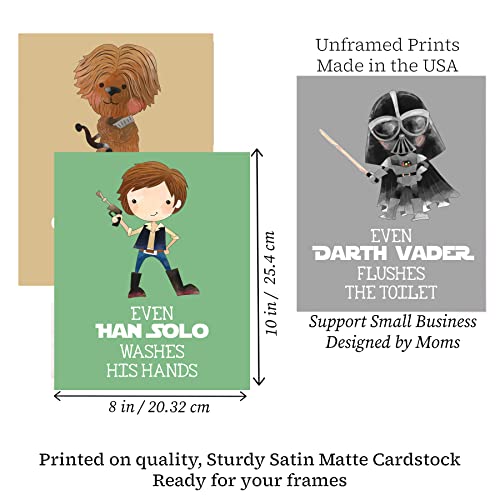 Silly Goose Gifts Even In A Galaxy Far Far Away - They Brush Teeth Take A Bath Wash Hands Bathroom Wall Art Decor (Set of Four)