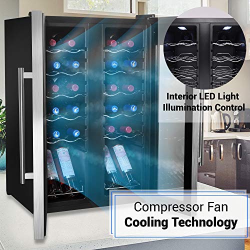 NutriChef PKCWC24 Cellar Cooler for White and Red Wines Chiller, 24 Bottle Dual Zone-Stainless Steel