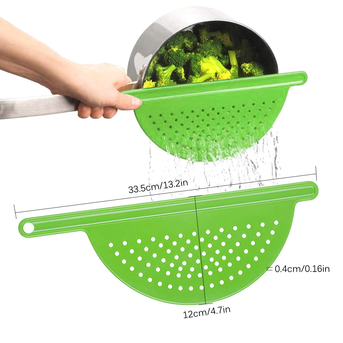 3pcs Stainless Steel Pot Strainer, Pasta Strainer Hand Held Pot Drainer with Handle, Crescent Pot Strainer Fits up to 9" Pots for Noodles Pasta Fruit Veggies