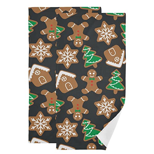 VIGTRO Christmas Gingersnap House Bath Hand Towels 2 Pack, Winter Kitchen Towels Gingerbread Man Ultra Soft and Highly Absorbent, Xmas Tree Cute Decorative Fingertip Towel for Home, Bathroom, Kitchen
