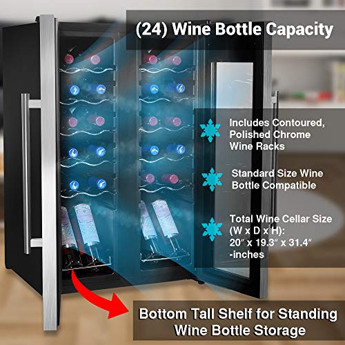 NutriChef PKCWC24 Cellar Cooler for White and Red Wines Chiller, 24 Bottle Dual Zone-Stainless Steel