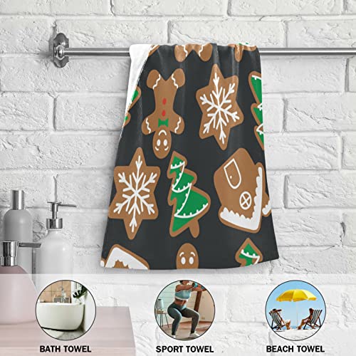 VIGTRO Christmas Gingersnap House Bath Hand Towels 2 Pack, Winter Kitchen Towels Gingerbread Man Ultra Soft and Highly Absorbent, Xmas Tree Cute Decorative Fingertip Towel for Home, Bathroom, Kitchen