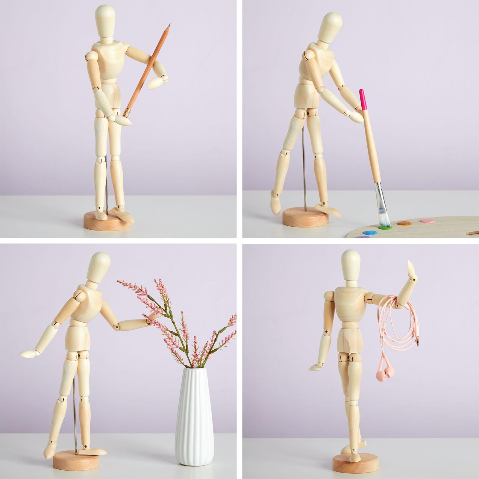 3 Pack Posable Art Figure Model, Flexible Wooden Drawing Mannequin for Artists, Sketching (13 in)