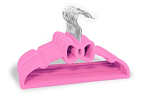 Kids Velvet Hangers (13" - 30 Pack) - Baby Clothes Hangers with Light Pink Bow Design for Ages 4-12 -Toddler Hangers- Small Hangers - Baby Hangers Velvet & Baby Felt Hangers(Light Pink)