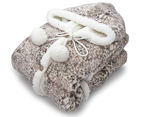 Marquess Hooded Throw Robe Wrap Ultra Soft Plush Coral Fleece & Sherpa Wearable Blanket with 2 Pockets Print Chic Lifestyle Gift 51 x 71'' (Beige Point)