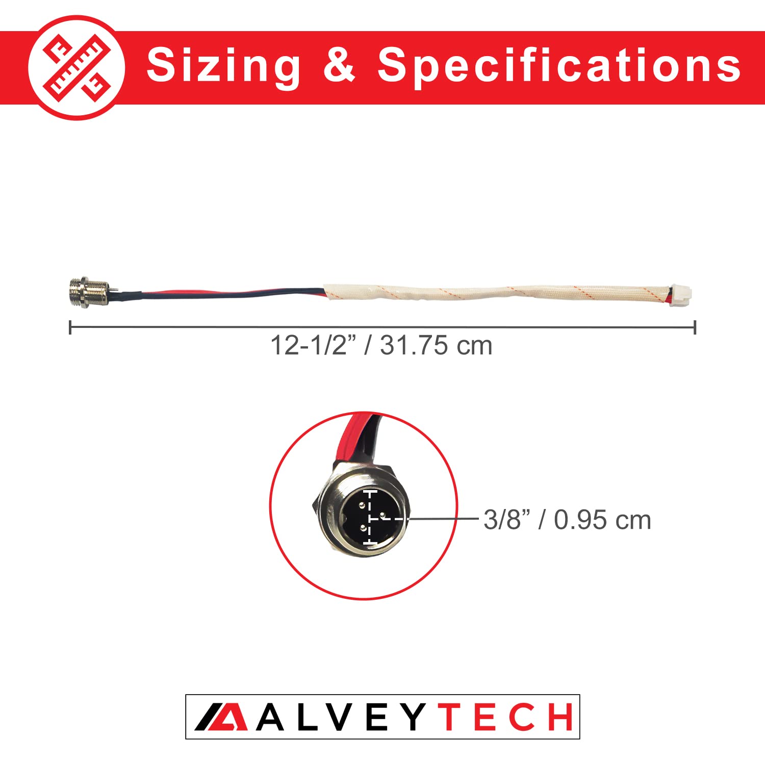 AlveyTech Mini 3-Prong 4-Wire Charger Port - Replacement Switch Harness for Gyroor Warrior G2, Swagtron Swagboard T1 Pro, T3, T5, T6 Outlaw, Original Swagway, Hoverboard, Scooter