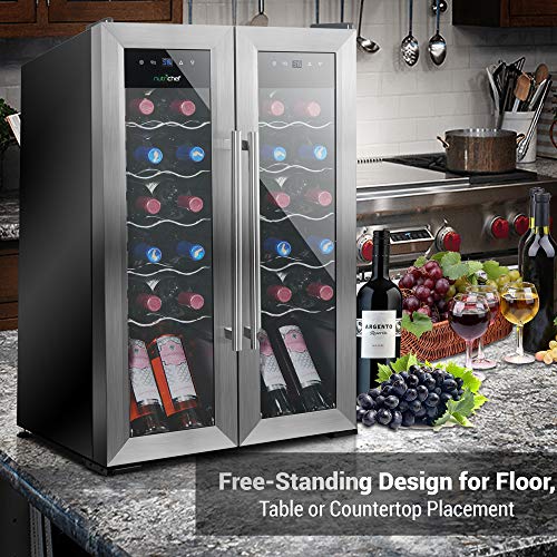 NutriChef PKCWC24 Cellar Cooler for White and Red Wines Chiller, 24 Bottle Dual Zone-Stainless Steel