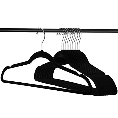 Velvet Hangers - Premium Velvet Hanger Non-Slip - 360° Degree rotatable Hook - Space Saving Clothes Hanger (Black, 30)