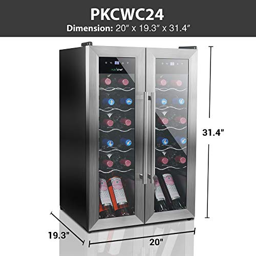 NutriChef PKCWC24 Cellar Cooler for White and Red Wines Chiller, 24 Bottle Dual Zone-Stainless Steel