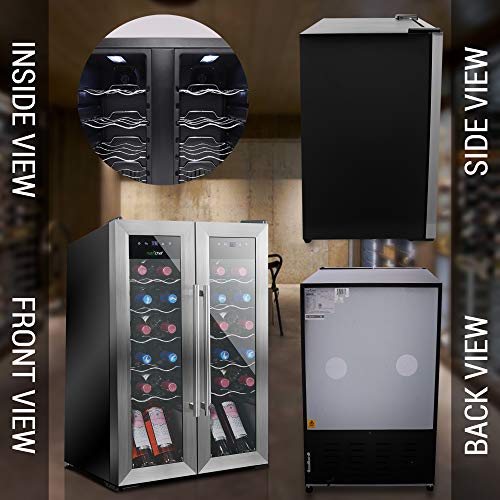 NutriChef PKCWC24 Cellar Cooler for White and Red Wines Chiller, 24 Bottle Dual Zone-Stainless Steel