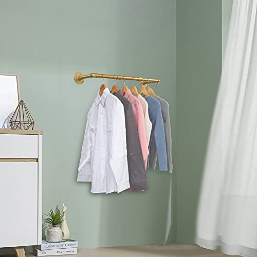 Industrial Pipe Clothing Rack, 29 Inch Wall Mounted Clothes Rack, Gold Clothing Rod for Closet Storage, Laundry Room and Balcony, Multi-Purpose Hanging Bar (Gold)