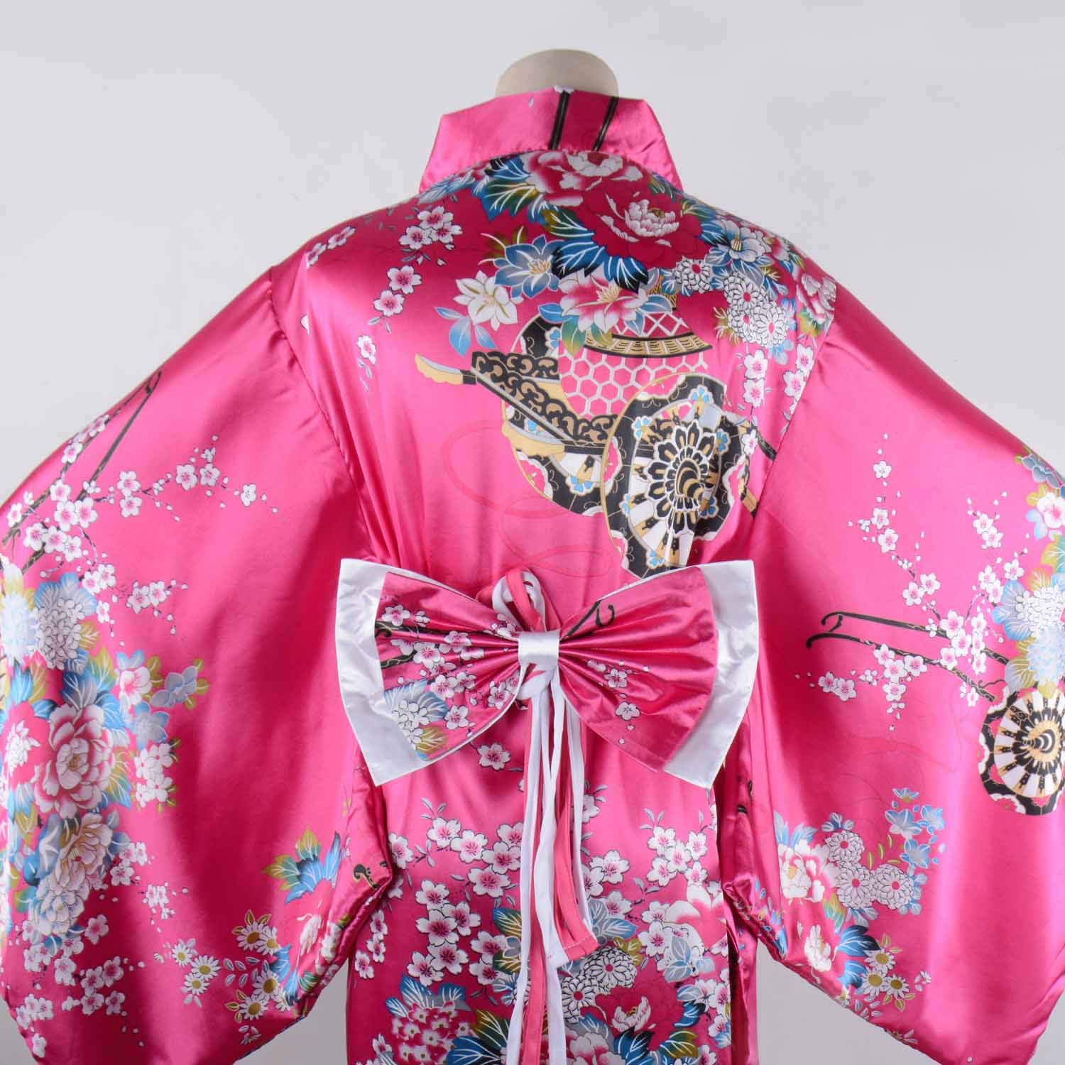 Women's Floral Print Traditional Japanese Kimono Goldfish OBI Blossom Costume Set Belt Robe