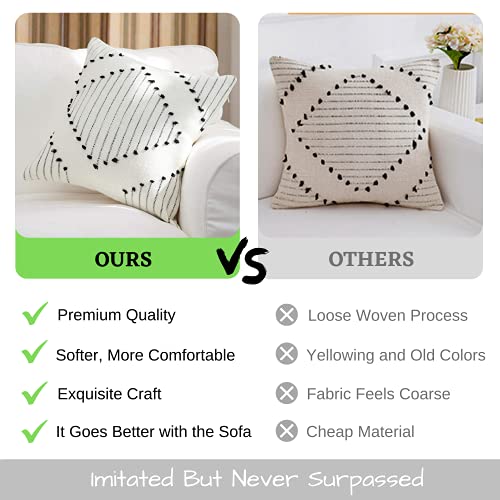blue page Boho Throw Pillow Covers, Black and Cream White, Set of 2 Modern Farmhouse Accent Home Decor, Neutral Woven Decorative Pillow Covers for Couch/Bed (18 x 18 Inches, Cream/Black)