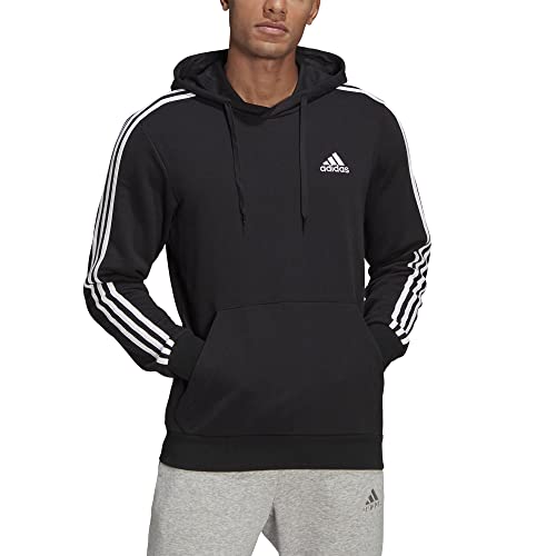 adidas Men's Essentials 3-Stripes French Terry Hoodie, Black/White, Small