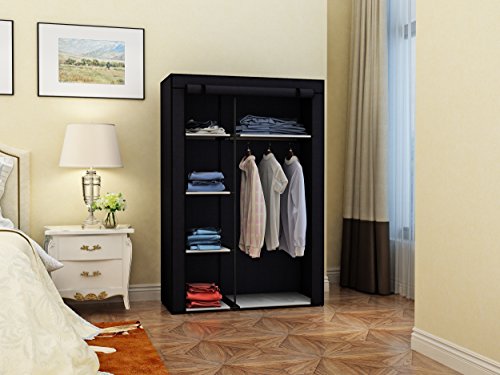 JEROAL Closet Wardrobe Portable Clothes Storage Organizer with Multi-Tier Shelves and Dustproof Non-Woven Fabric Cover, 41.73x17.72x65.35 in(WxDxH) (Black)