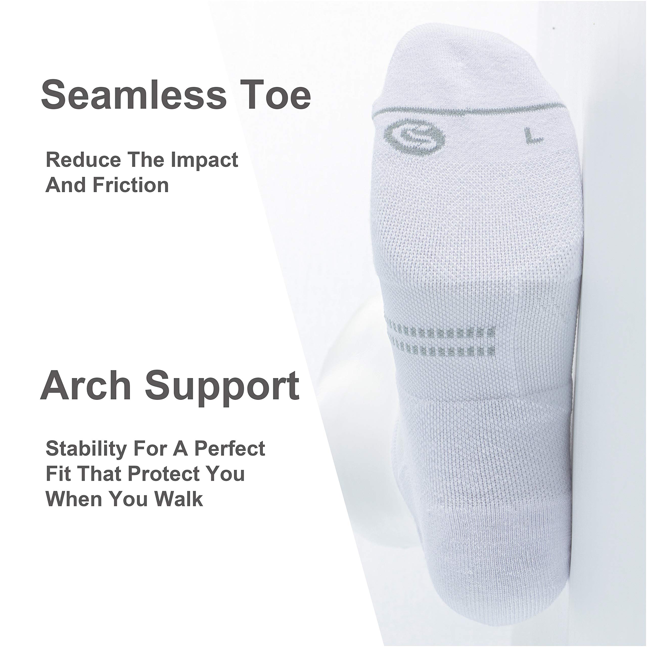 CelerSport 6 Pack Men's Running Ankle Socks with Cushion, Low Cut Athletic Sport Tab Socks, White, Shoe Size: 7-9